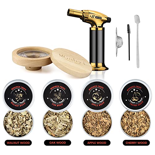 MGahyi Cocktail Smoker Kit with Torch(Without Butane) 4 Flavors Wood Chips for Drink Smoker,Old Fashioned Smoker Kit for Bourbon/Whiskey,Ideal Gifts for Men,Dad,Husband,Valentine's Day Gift (B)