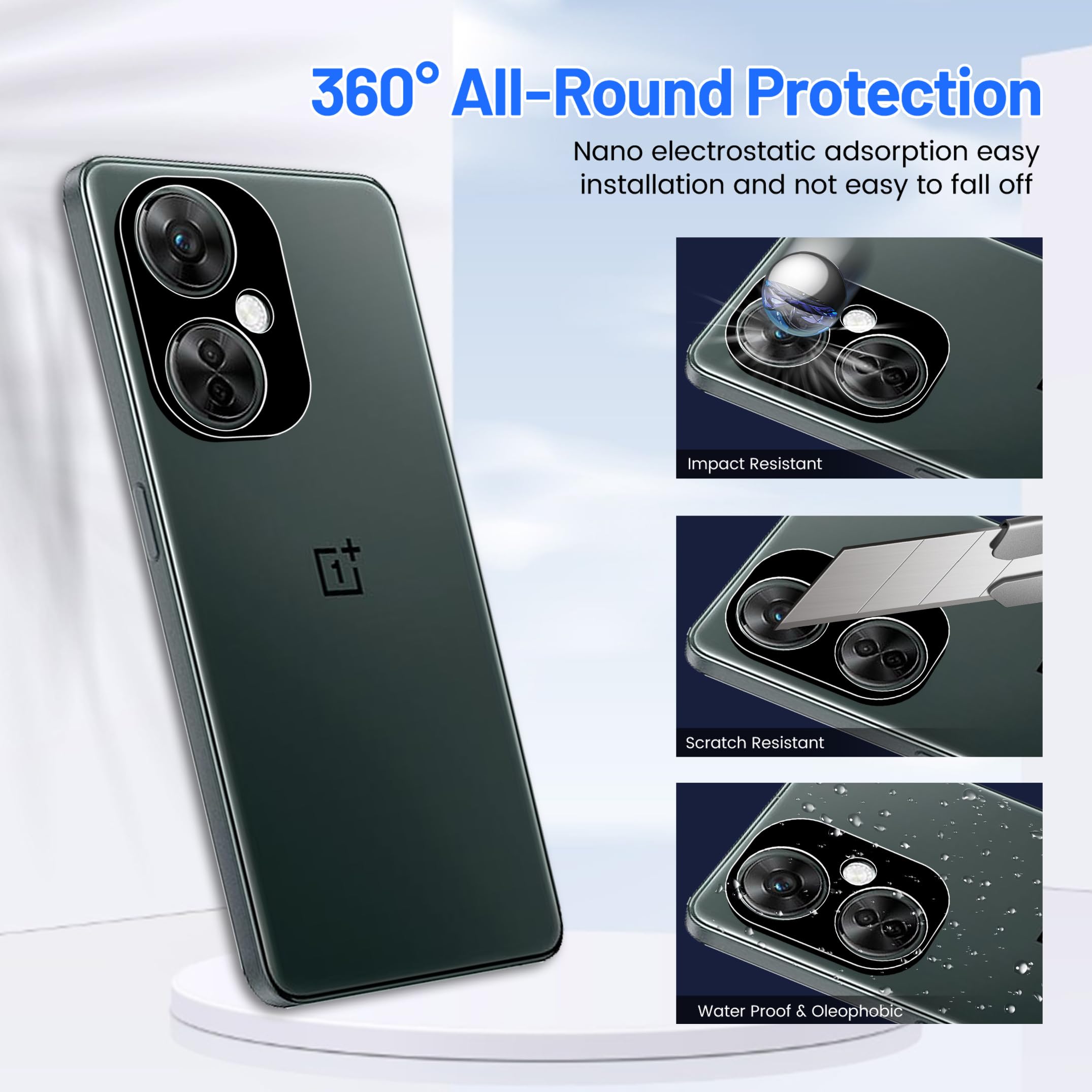 TQLGY 3 Pack Screen Protector for OnePlus Nord N30 5G with 3 Pack Camera Lens Protector, Ultra HD Tempered Glass, 9H Hardness, Anti-Scratch, Bubble Free, Easy Installation, Case Friendly