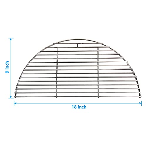 VANKEY 18’’ Half Moon Stainless Steel Cooking Grate for Kamado Joe KJ-HCG ,Large Big Green Egg Grill Grids Grates Parts,Kamado Joe Classic Reversible Griddle Accessories