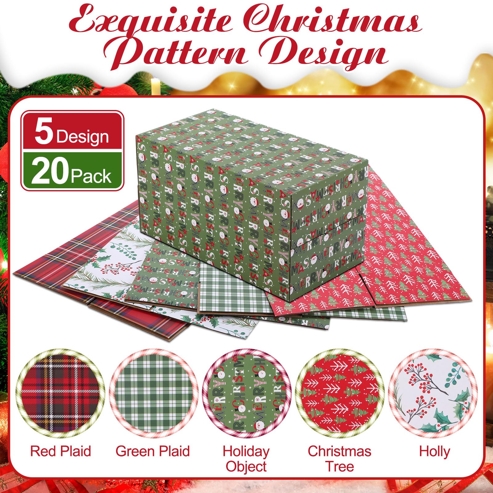 Qilery 20 Pack 10.6 x 6 x 6 Inch Christmas Gift Shipping Boxes Corrugated Small Cardboard Boxes for Christmas Holiday Small Business Gift Packaging Party Supplies, 5 Styles