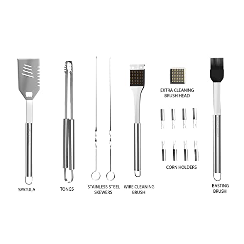 Home-Complete HC-1000 BBQ Accessories – 16PC Grill Set with Spatula, Tongs, Skewers, Case – Barbecue Tools for Father’s Day, Wedding, Anniversary, 16 pc, Silver