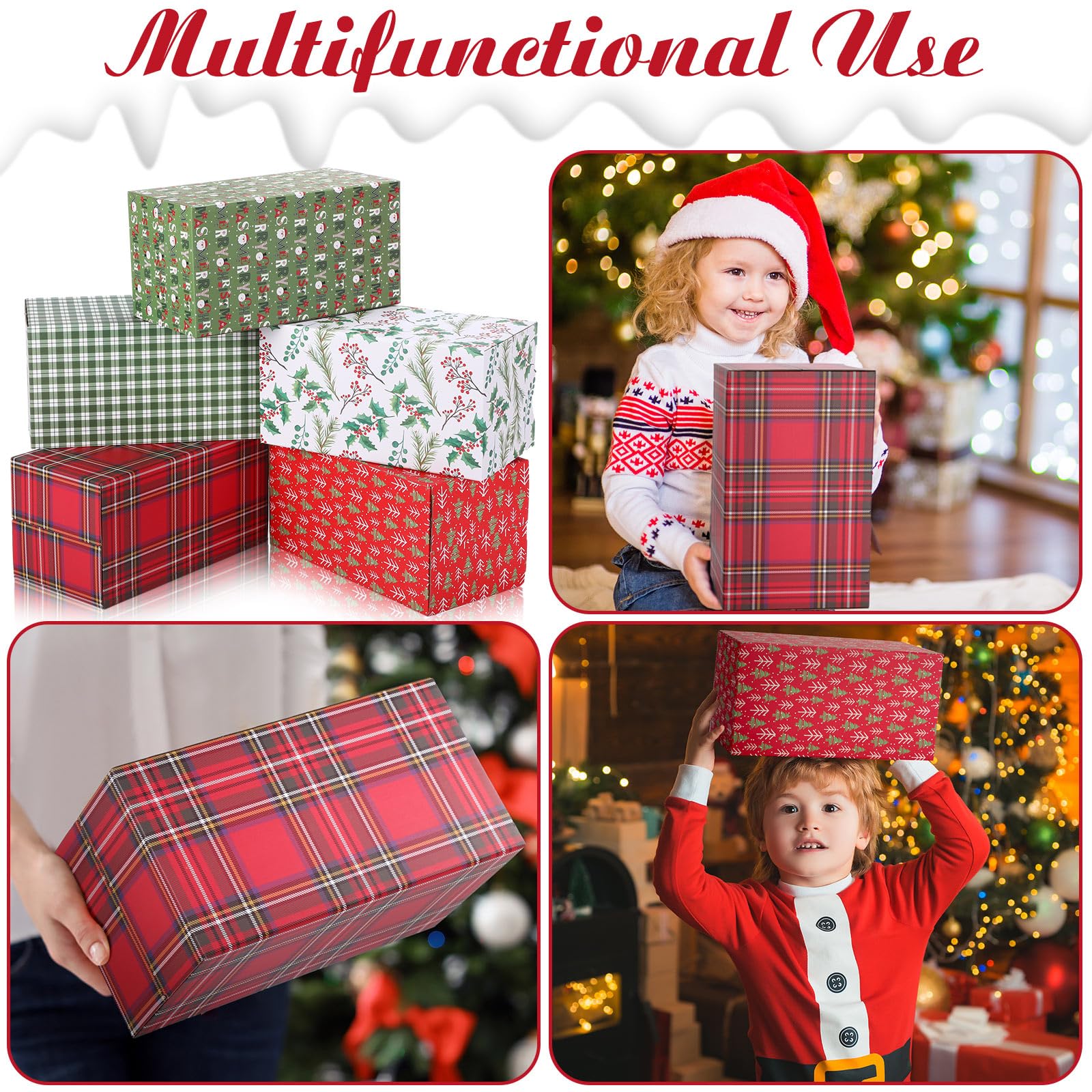 Qilery 20 Pack 10.6 x 6 x 6 Inch Christmas Gift Shipping Boxes Corrugated Small Cardboard Boxes for Christmas Holiday Small Business Gift Packaging Party Supplies, 5 Styles