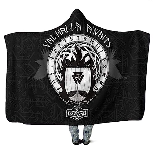 Viking 3D Printed Hooded Blanket Warm Soft Viking Dragon Norwegian Vessel Celtic Unisex Winter Wearable Hooded Blanket Double Thick Plush Fleece Blanket ( Color : Blanket , Size : 80x60in/150x200cm )