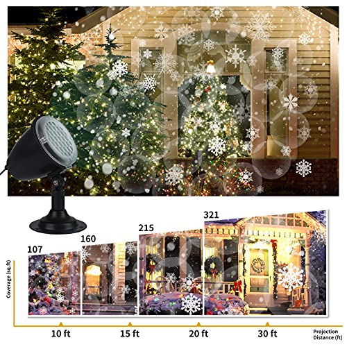 Yokgrass Christmas Snow Projector Outdoor, LED Snowflake Projector Outdoor Holiday Snowfall Lights IP65 Waterproof Dynamic Falling Snow Effect for Garden, Party, Halloween Landscape Decoration