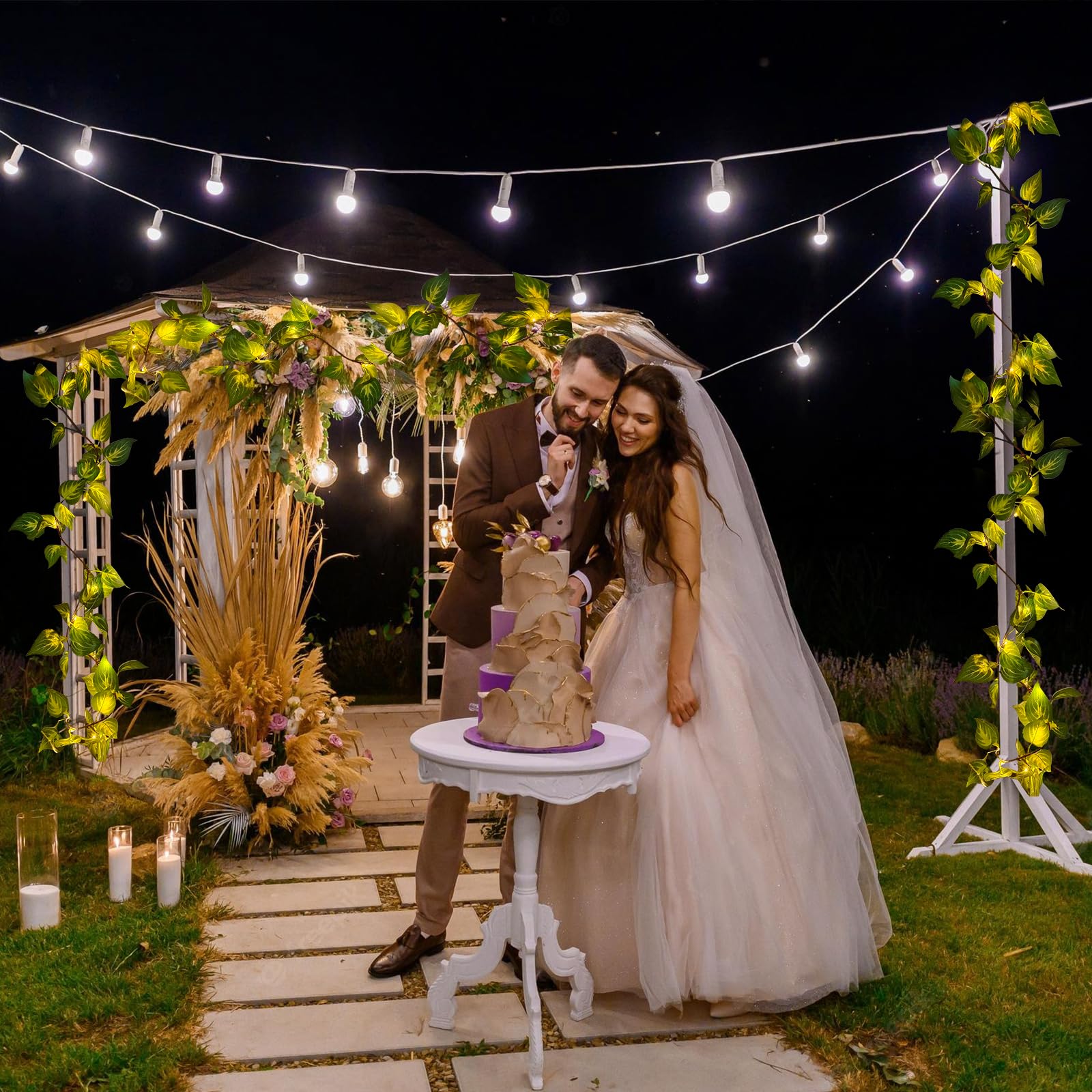 YJFWAL Artificial Green Ivy Leaf Garland String Lights - 6.5ft 1 Vine Fairy Lights with 2Pcs 30 LED String Lights, Battery Operated Fake Greenery Decor for Home, Garden, Party, Weddings, and Walls