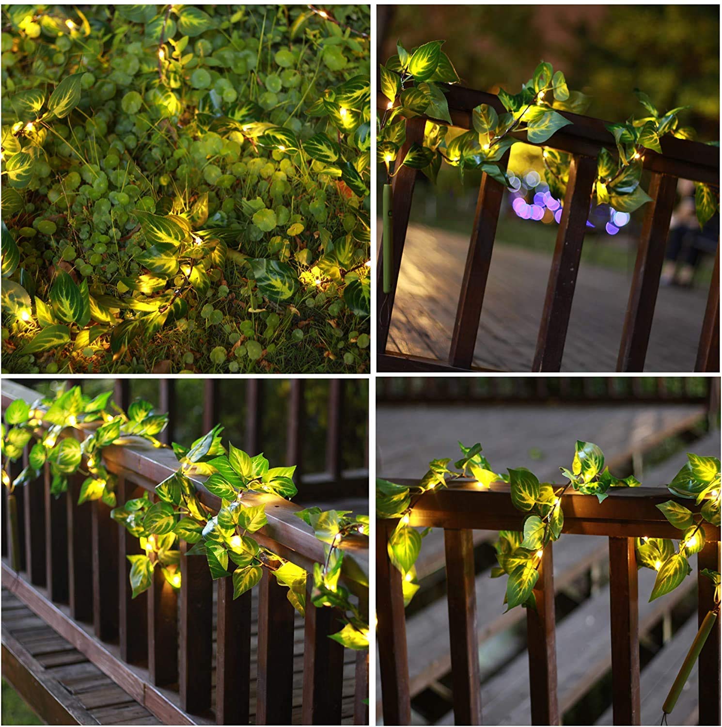 YJFWAL Artificial Green Ivy Leaf Garland String Lights - 6.5ft 1 Vine Fairy Lights with 2Pcs 30 LED String Lights, Battery Operated Fake Greenery Decor for Home, Garden, Party, Weddings, and Walls