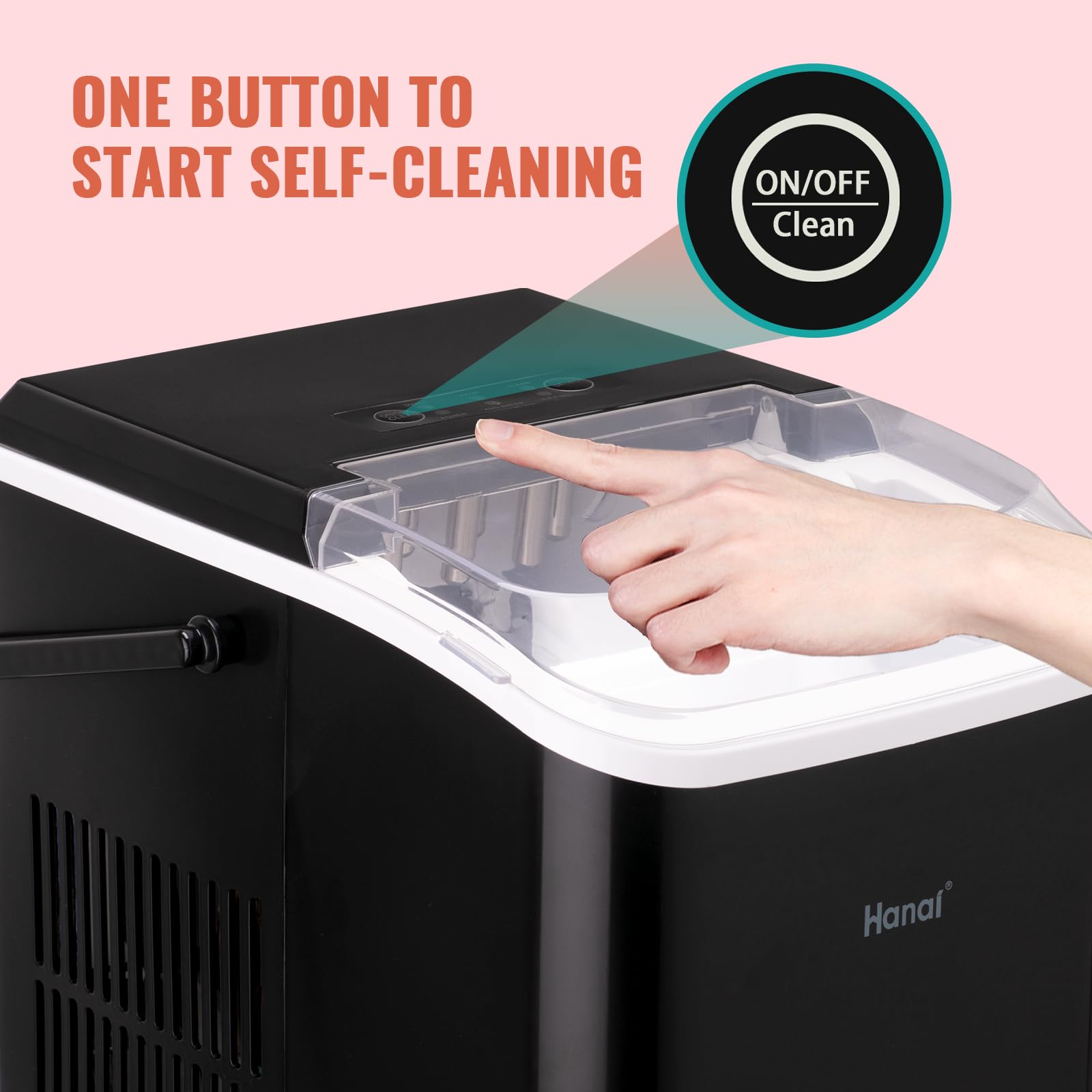 WANAI Ice Makers Countertop, Self-Cleaning Function, 26Lbs/ 8Mins/ 24Hrs 2 Size Ice, Portable Ice Cube Maker Machine with Ice Scoop & Basket