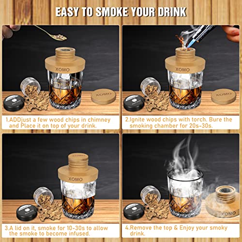 Cocktail Smoker Kit with Torch, XOMO Old Fashioned Drink Smoker Infuser Kit for Cocktails, Whiskey, & Bourbon, Whiskey Gift for Your Loved