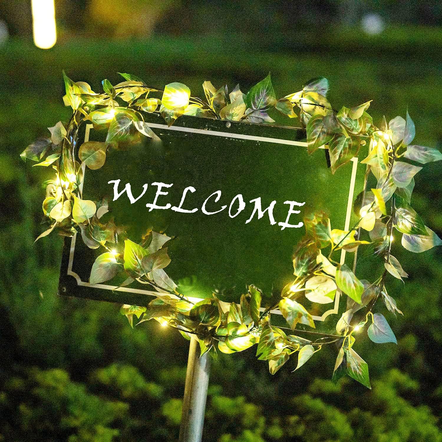 YJFWAL Artificial Green Ivy Leaf Garland String Lights - 6.5ft 1 Vine Fairy Lights with 2Pcs 30 LED String Lights, Battery Operated Fake Greenery Decor for Home, Garden, Party, Weddings, and Walls