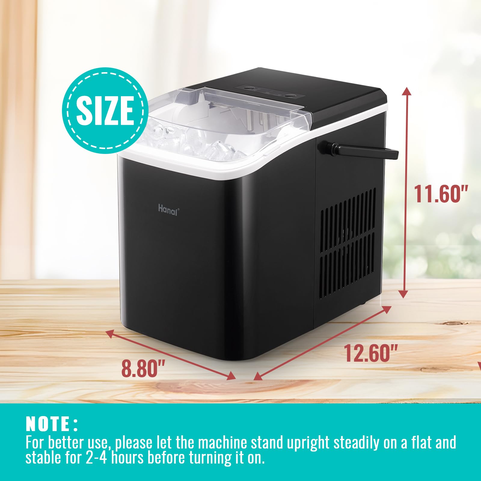 WANAI Ice Makers Countertop, Self-Cleaning Function, 26Lbs/ 8Mins/ 24Hrs 2 Size Ice, Portable Ice Cube Maker Machine with Ice Scoop & Basket