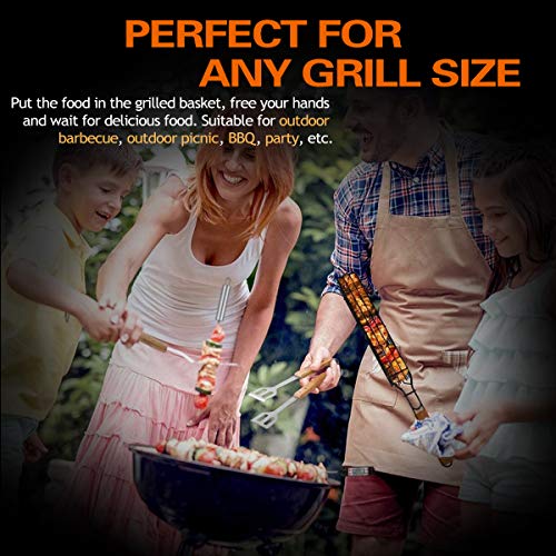 JUCT Portable Grilling Baskets - Set of 4 Companion Nonstick Kabob Grilling Baskets for Outdoor Grill - Kabobs and Loose Veggies,fruits,Vegetable,Onion,Fish,Chicken and Meat Grill Baskets (Basket-4B)