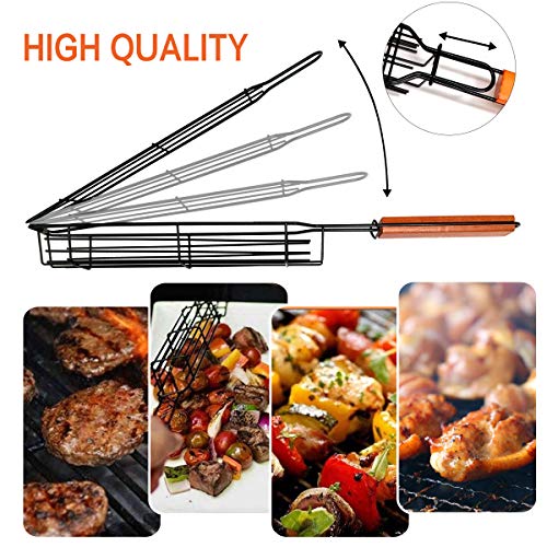 JUCT Portable Grilling Baskets - Set of 4 Companion Nonstick Kabob Grilling Baskets for Outdoor Grill - Kabobs and Loose Veggies,fruits,Vegetable,Onion,Fish,Chicken and Meat Grill Baskets (Basket-4B)