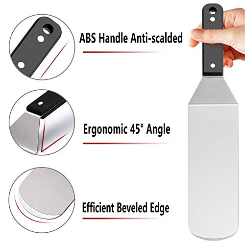Griddle Accessories Set of 5, Leonyo Stainless Steel Grill Griddle Tool Set- Metal Spatula for Flat Top Hibachi Teppanyaki Kitchen Cooking, Riveted Grip, Dishwasher Safe, S Hooks, Indoor Outdoor