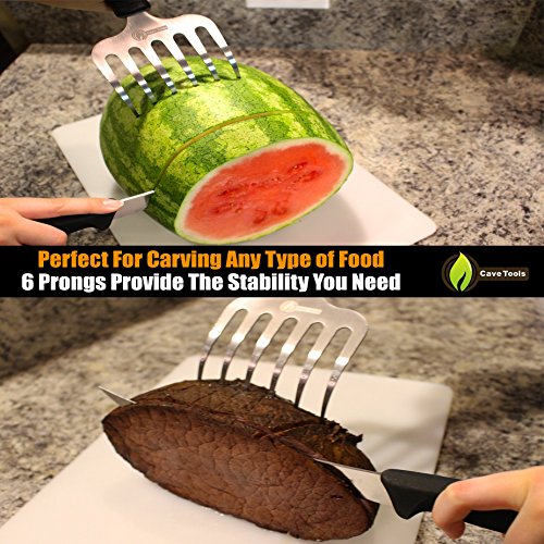 Cave Tools Metal Meat Claws for Shredding Pulled Pork, Chicken, Turkey, and Beef- Handling & Carving Food - Barbecue Grill Accessories for Smoker, or Slow Cooker (Rake Grip)
