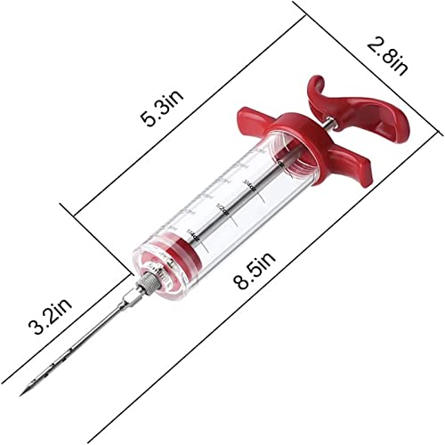 Meat Injector Syringe - 3 Marinade Injector Needles for BBQ Grill, Premium Portable Turkey Injector kit for Smoker,Marinades Injector for Meats With 1oz Large Capacity 1 Brush Easy to Use & Clean Red