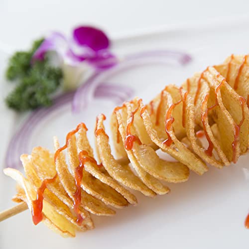 BambooMN Premium 15" Inch (1.25ft) Long 5mm Thick Safe Multipurpose Tornado Twist Potato Bamboo Skewers, 300 Pieces Perfect for Camping or Outdoor Party, Garden Sticks
