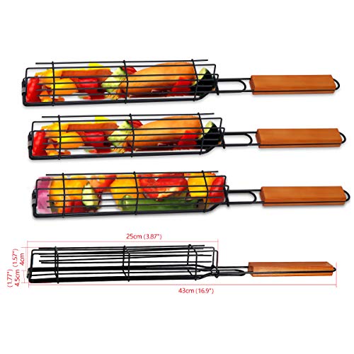 JUCT Portable Grilling Baskets - Set of 4 Companion Nonstick Kabob Grilling Baskets for Outdoor Grill - Kabobs and Loose Veggies,fruits,Vegetable,Onion,Fish,Chicken and Meat Grill Baskets (Basket-4B)