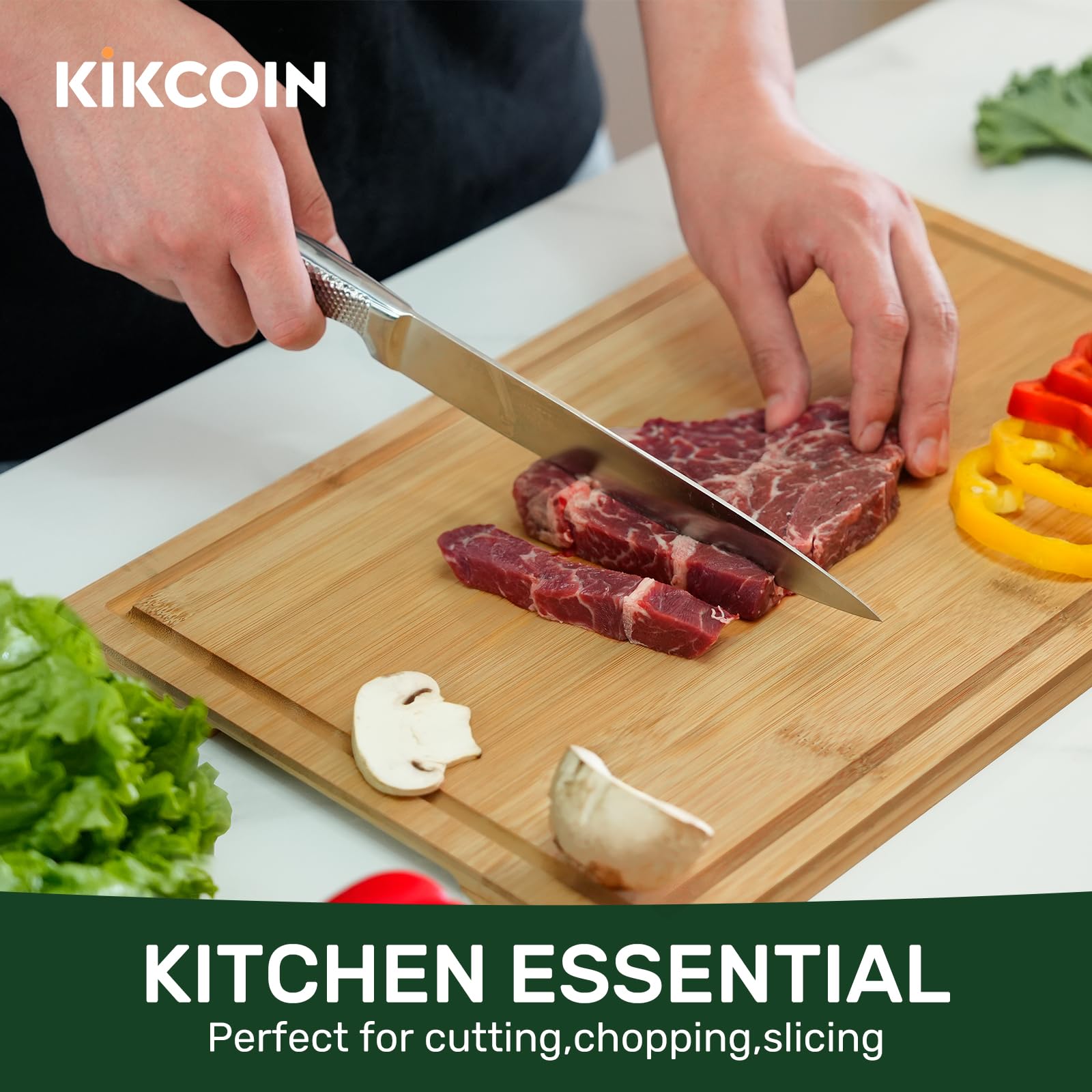24" Bamboo Cutting Boards for Kitchen, Extra Large Wood Cutting Board with Deep Juice Groove and Handle Heavy Duty Chopping board, Kikcoin, 24" x 18"