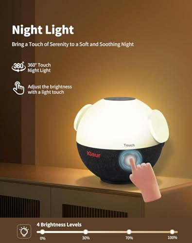 iGaur Night Light Beside Lamp: Touch Lamp with Wireless Charger Nightstand Music Desk Lamp - 5 in 1 Portable Bluetooth Speaker, Wireless Charging Lamp, Gifts for Kids Bedroom Office