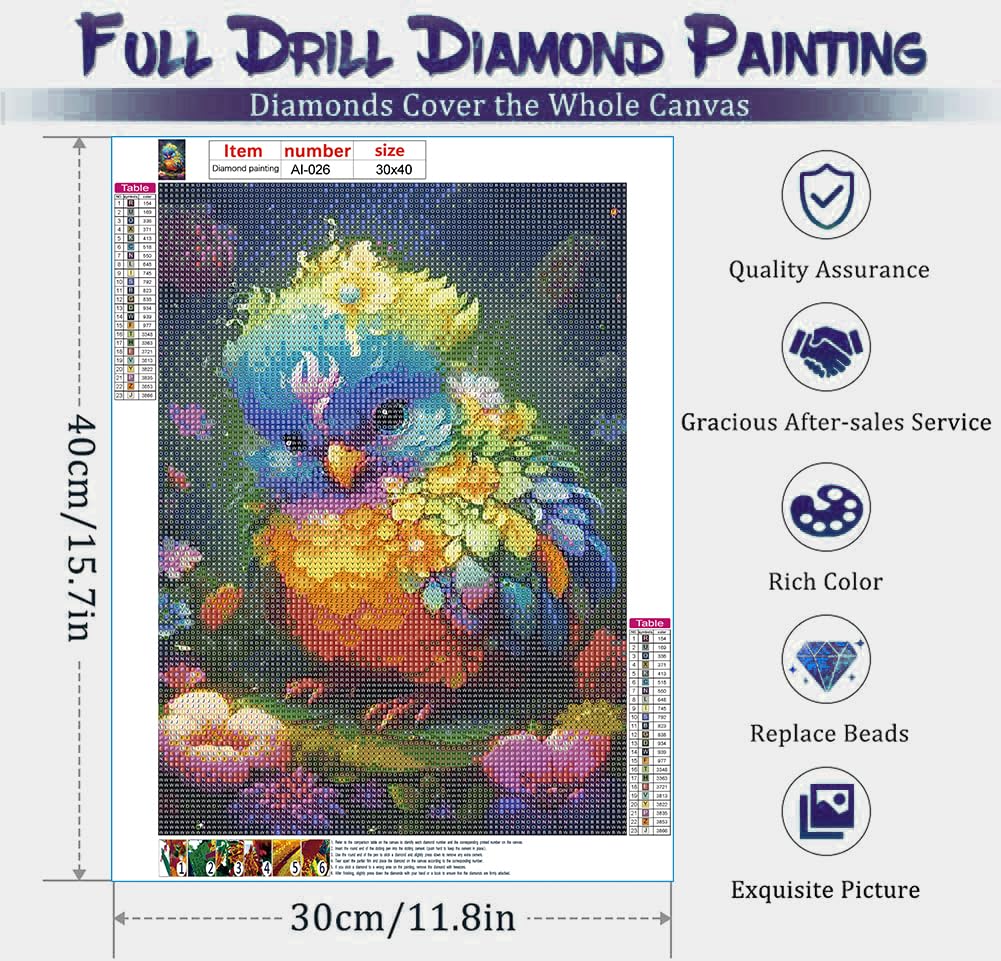 AIBOERL Diamond Painting Kits for Adults, Parrot 5D Diamond Art Kits, Full Drill DIY Crafts for Adults Home Wall Decor Gift Diamond Dots [11.8x15.7inch]