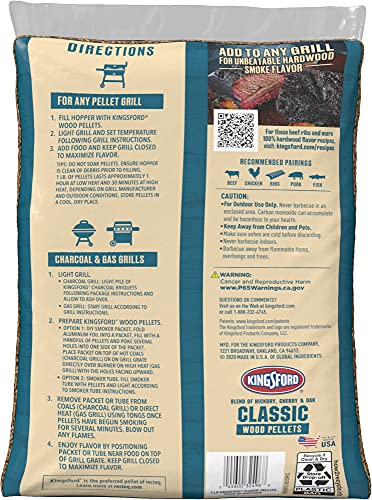 Kingsford Classic Wood Pellets, 100% Natural Hickory, Oak and Cherrywood Hardwood Pellets for Grilling 5 Pounds (Package May Vary)