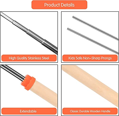 Simple Deluxe 16 Pcs 32 inch Marshmallow Roasting Sticks Extendable Design - Stainless Steel Smores Skewers For Camping, Bonfire, Fireplace, Retractible Sticks with Wooden Handle