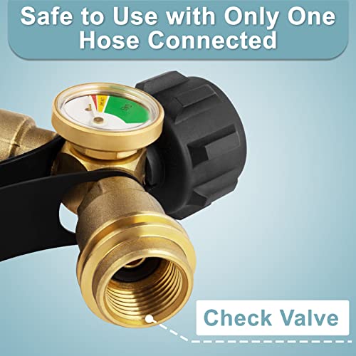 SHINESTAR 1lb to 20lb Propane Adapter with Durable Braided Hose, Comes with A Propane Tank Splitter with Gauge, Fit for Propane Stove, Griddle, Gas Grill and More