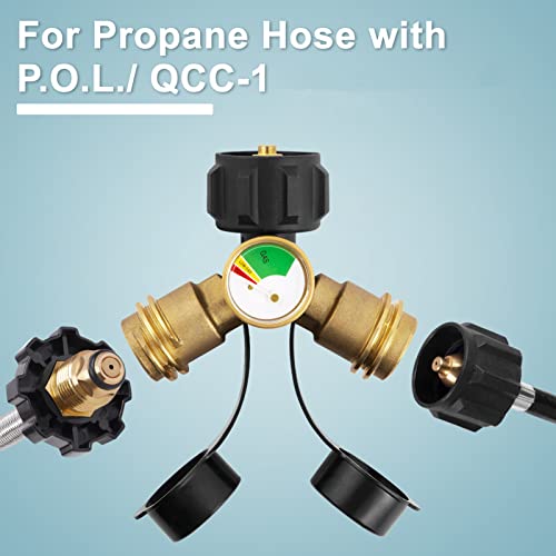 SHINESTAR 1lb to 20lb Propane Adapter with Durable Braided Hose, Comes with A Propane Tank Splitter with Gauge, Fit for Propane Stove, Griddle, Gas Grill and More