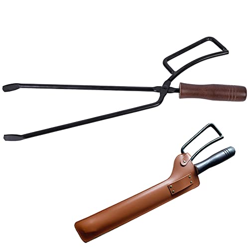 Charcoal Tong Charcoal Clip with Storage case Barbecue Fireplace Tong Iron Charcoal Clamp for Wood Stove Outdoor Long Logs Tweezers for Fire Pit Campfire Fire Place Accessories…