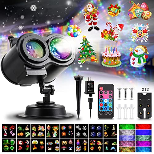 Christmas Projector Lights Outdoor Waterproof: Snowflake Holiday Projector Light with Remote Control - 26 HD Effects (3D Ocean Wave&Patterns) Projector Light for Xmas Holiday Party Garden Decorations