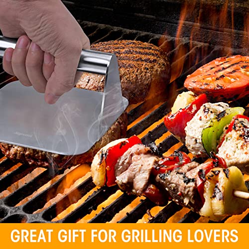 Aigrettei Burger Press - Heavy Duty Smooth Stainless Steel Hamburger Presser for Grill, Griddle, Patty, Bacon, Ham & Grilled Sandwich - Non-Stick & Dishwasher Safe, Grilling Accessories - 5.5x5.5