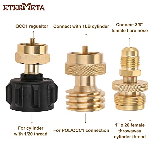 ETERMETA 3 Pack Propane Refill Adapter Set, Gas Adapter for 1lb QCC1 / POL Propane Tank and Throwaway Disposable Small Propane Bottles