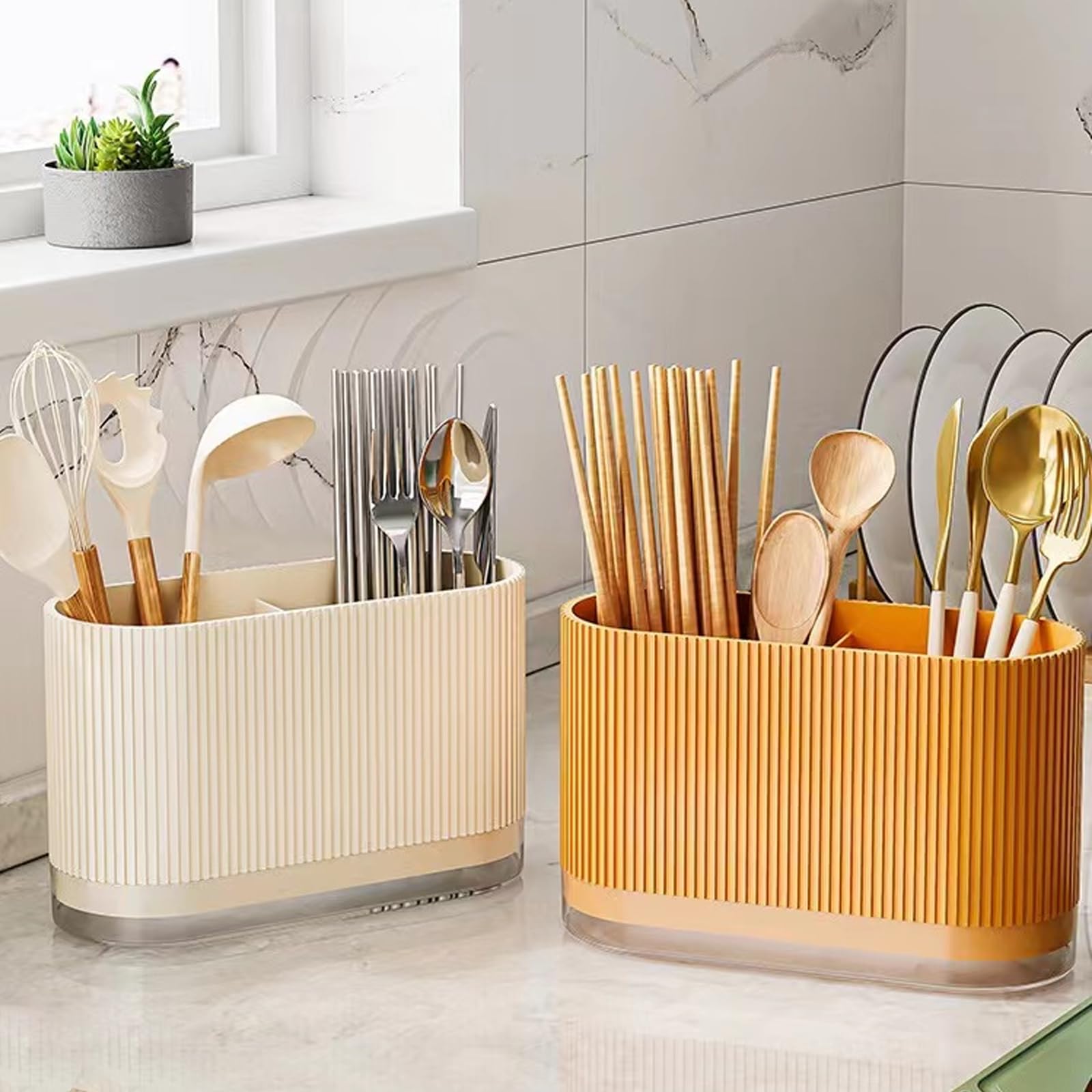 LEOMOTO Utensil Holder for Kitchen Counter, Light Orange Wall Mounted Cooking Utensil Organizer with for Kitchen Counter,bathrooms,Farmhouse
