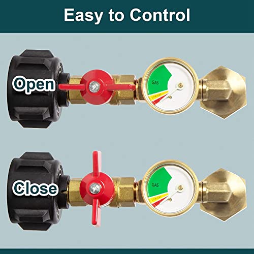 PRIZOM Propane Refill Adapter with Valve and Gauge, Fill 1 Lb Bottles From 20 Lb Tank, 90-Degree Elbow Design, Easy To Use