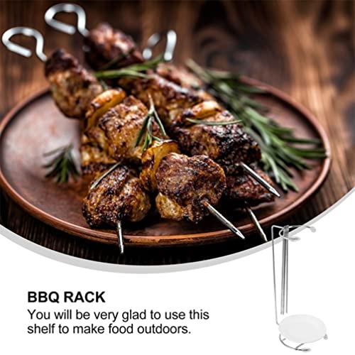 Hemoton 2 Sets BBQ Skewer Set Brazilian Barbecue Skewer Stand Stainless Steel Barbecue Skewers Holder Stand Rack for Chicken Sausage Meat