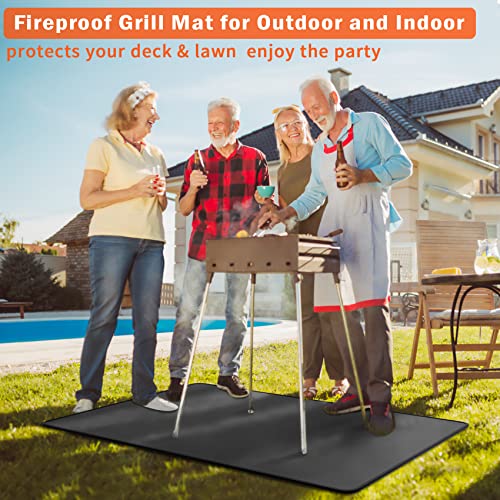 60*42 Under Grill Mats for Outdoor Grill Deck Protector, Double-Sided Fireproof Deck and Patio Protective Mat, BBQ Mat for Under BBQ, Oil-proof Mat for Gas Grills, Waterproof Grill Floor Pads