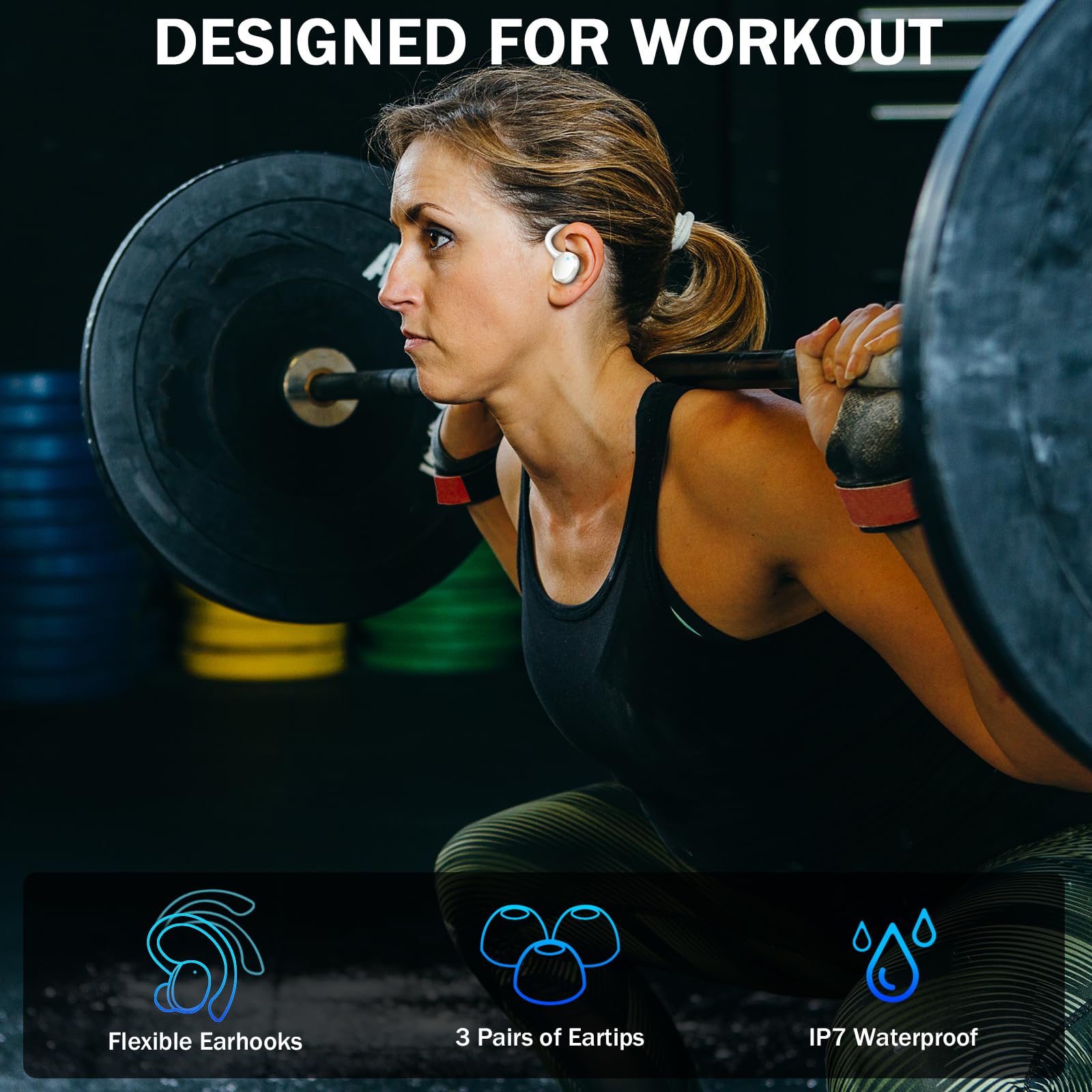 Wireless Earbuds Bluetooth Headphones, Bluetooth 5.3 Earbuds Sport Immersive HiFi Stereo Ear Buds, 48Hrs Earphones in Ear with Earhooks, HD Mic, IP7 Waterproof White Headset for Workout Running [2023]