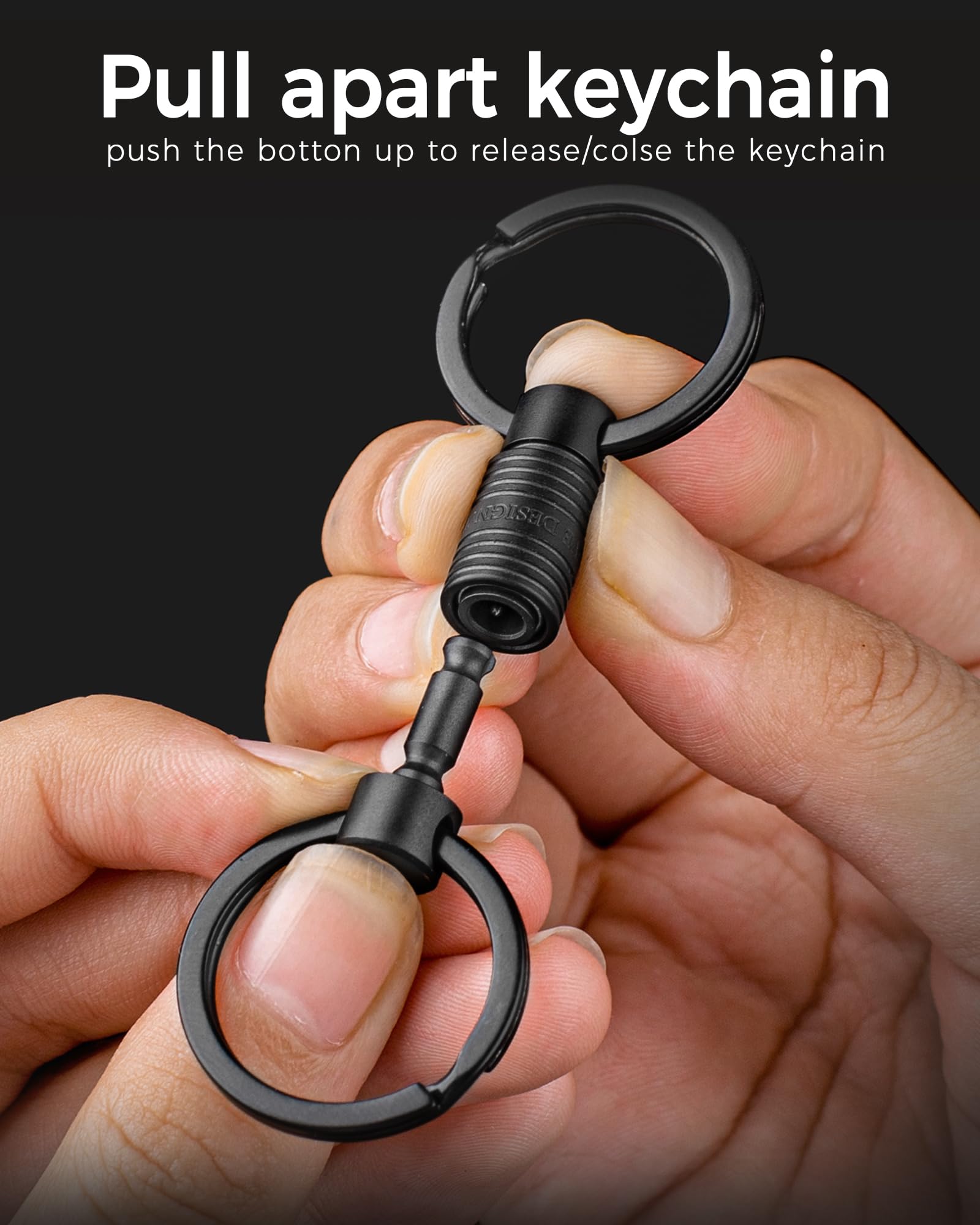 FEGVE Titanium Quick Release Keychain, Rotatable Pull Apart Key Chain, Detachable Key Rings for Men Women (Black detachable keychain 1 pack)