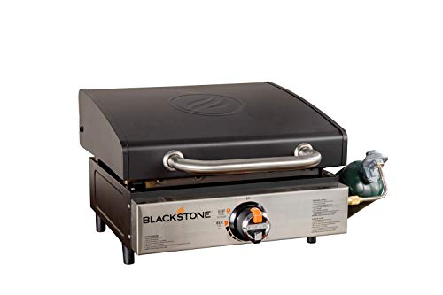 Blackstone 1814 Stainless Steel Propane Gas Portable & 12,000 BTUs, 17 Inch, Black & Universal Griddle Stand with Adjustable Leg and Side Shelf - Made to fit 17-or 22-Propane Table Top Griddle (Black)