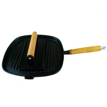 GADGETWIZ Enameled Bacon Press- Anti Rust Cast Iron Grill Press- Meat Press- Burger Press- Burger Smasher- Steak Grill Weight- Commercial Grade-with Cool Touch Wooden Handle-8"X 4"