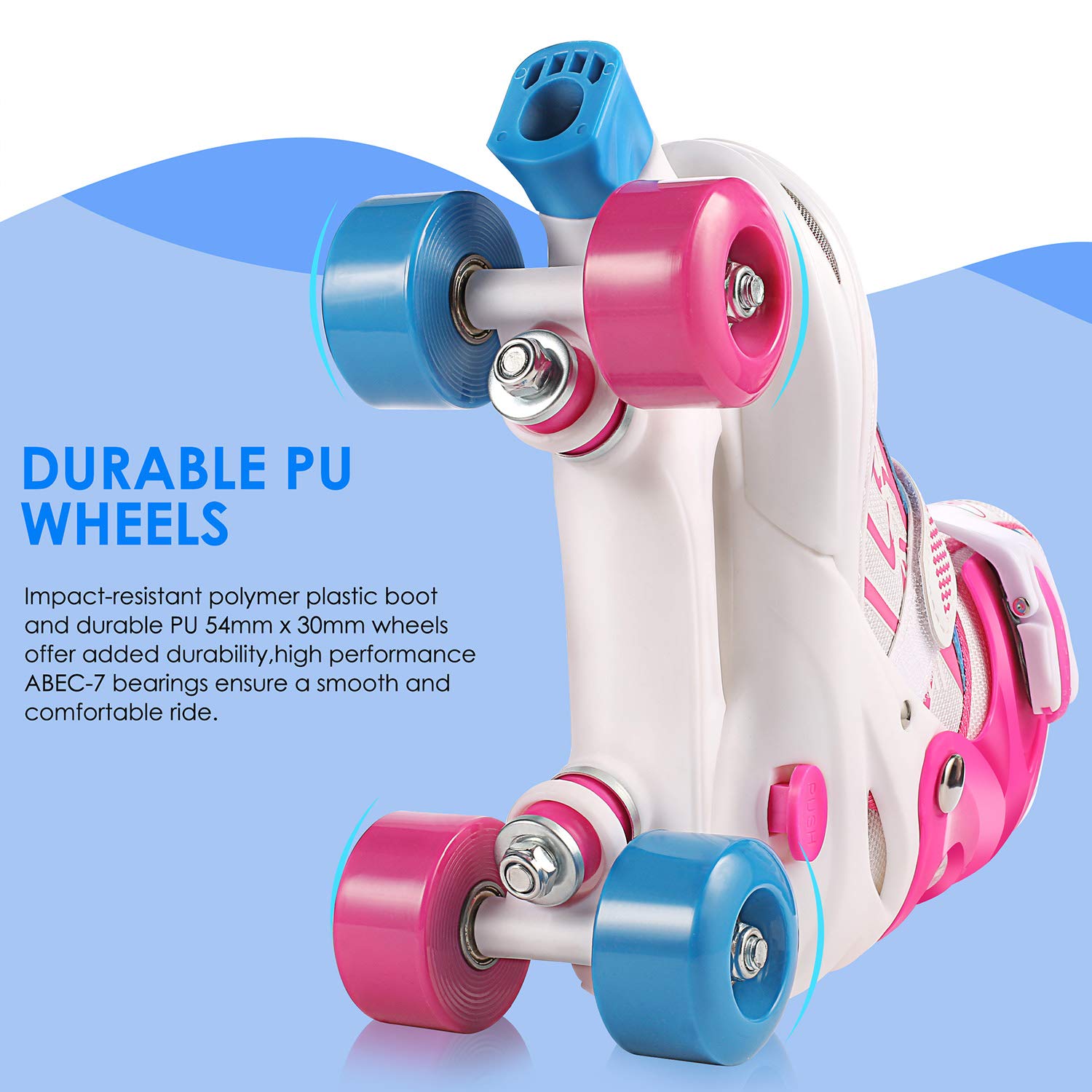 Hikole Roller Skates for Boys Girls Ages 6-12,Kids Rollerskates for Beginner Toldder with 4 Size Adjust,PVE Wheel,Triple Lock and Breathable Mesh Size M (2-5)