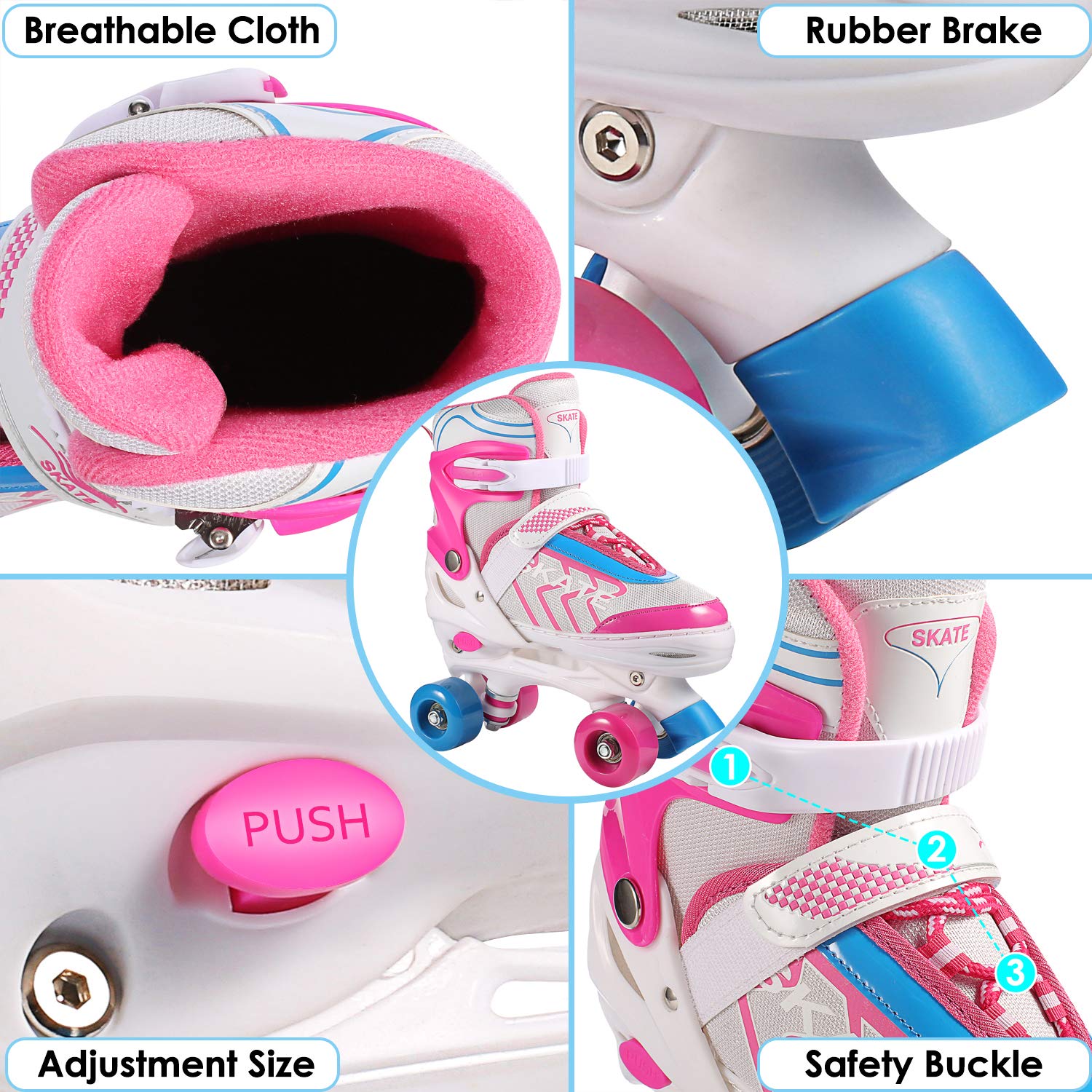Hikole Roller Skates for Boys Girls Ages 6-12,Kids Rollerskates for Beginner Toldder with 4 Size Adjust,PVE Wheel,Triple Lock and Breathable Mesh Size M (2-5)