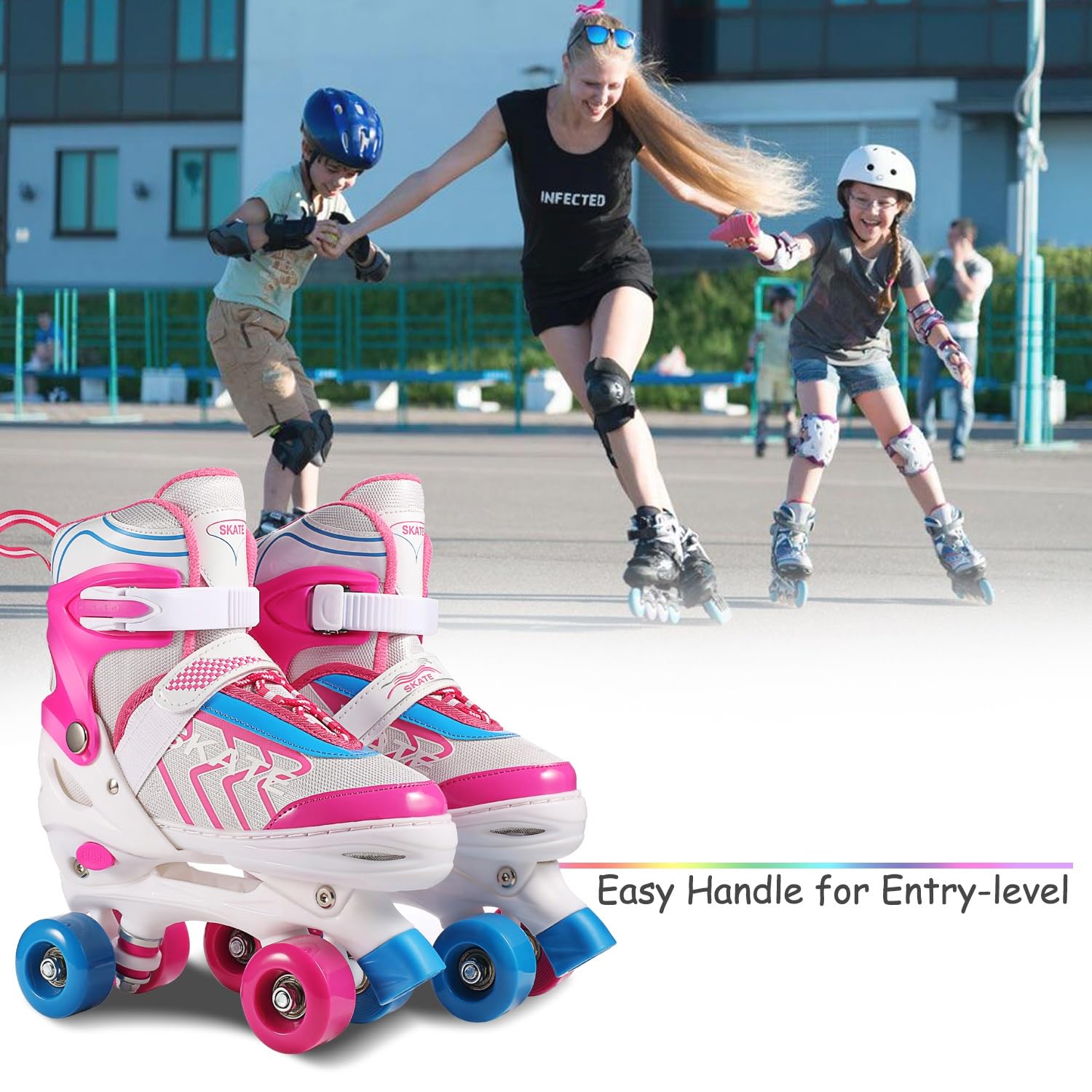 Hikole Roller Skates for Boys Girls Ages 6-12,Kids Rollerskates for Beginner Toldder with 4 Size Adjust,PVE Wheel,Triple Lock and Breathable Mesh Size M (2-5)