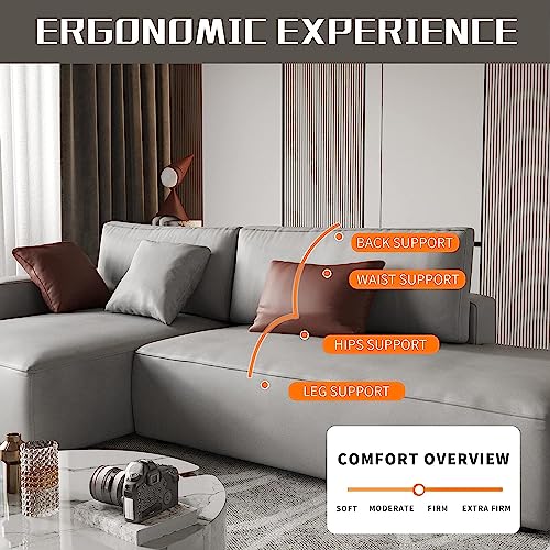 JACH 145" Modular Leathaire Large Sectional Sofa with Chaise, L-Shaped Faux Leather 5 Seater Minimalist Couch, Modern Right Hand Facing Sectional Sofas with 3 Throw Pillows (Beige)