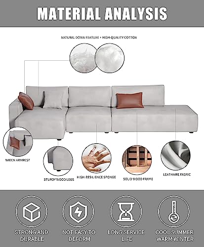 JACH 145" Modular Leathaire Large Sectional Sofa with Chaise, L-Shaped Faux Leather 5 Seater Minimalist Couch, Modern Right Hand Facing Sectional Sofas with 3 Throw Pillows (Beige)