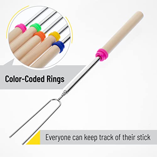 UNCO- Marshmallow Roasting Sticks, 5 Pack, 32”, Extendable Stainless Steel Smores Sticks, Campfire Sticks, Marshmallow Sticks, Hot Dog Sticks for Campfire, Roasting Sticks for Fire Pit, Smores Skewers