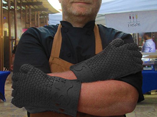 Verde River Products Silicone Heat Resistant BBQ Grilling Gloves - Best Protective Insulated Kitchen - Oven – Grill – Baking - Smoker & Cooking - Waterproof Grip - Replace Potholder & Mitts XL Black