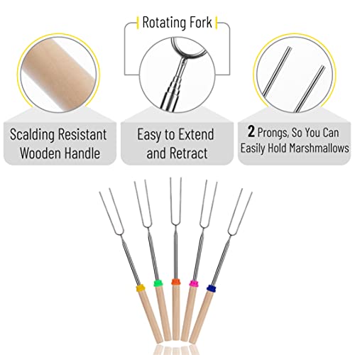 UNCO- Marshmallow Roasting Sticks, 5 Pack, 32”, Extendable Stainless Steel Smores Sticks, Campfire Sticks, Marshmallow Sticks, Hot Dog Sticks for Campfire, Roasting Sticks for Fire Pit, Smores Skewers