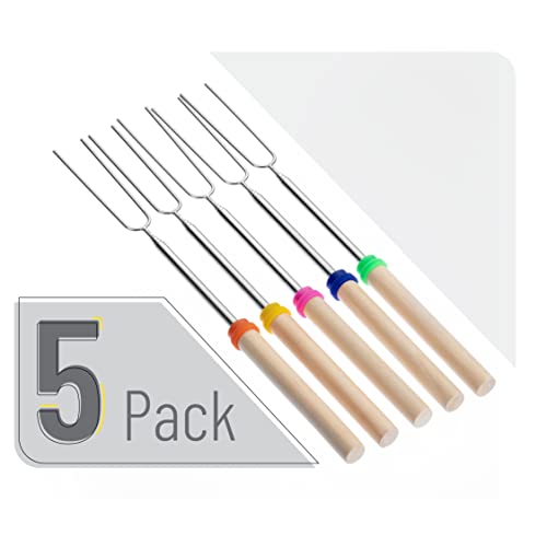 UNCO- Marshmallow Roasting Sticks, 5 Pack, 32”, Extendable Stainless Steel Smores Sticks, Campfire Sticks, Marshmallow Sticks, Hot Dog Sticks for Campfire, Roasting Sticks for Fire Pit, Smores Skewers