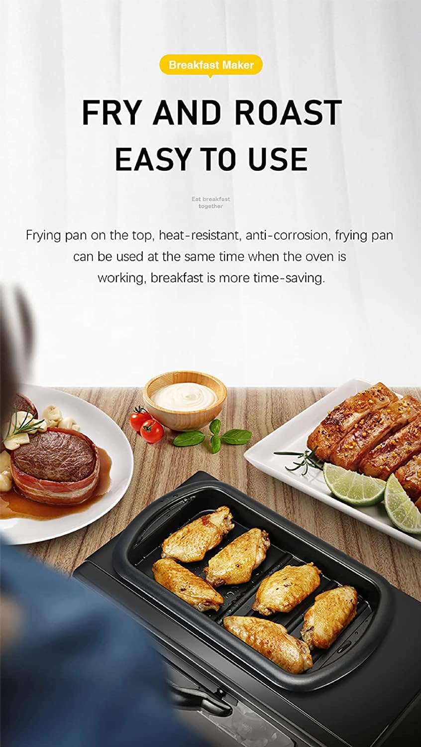 BYHIP 3-in-1 Breakfast Station - Includes Coffee Maker, Non-Stick Griddle, and 4-Slice Toaster Oven - Versatile Breakfast Maker with Timer Suitable for Kitchenettes/Apartments/Dormitories- Black